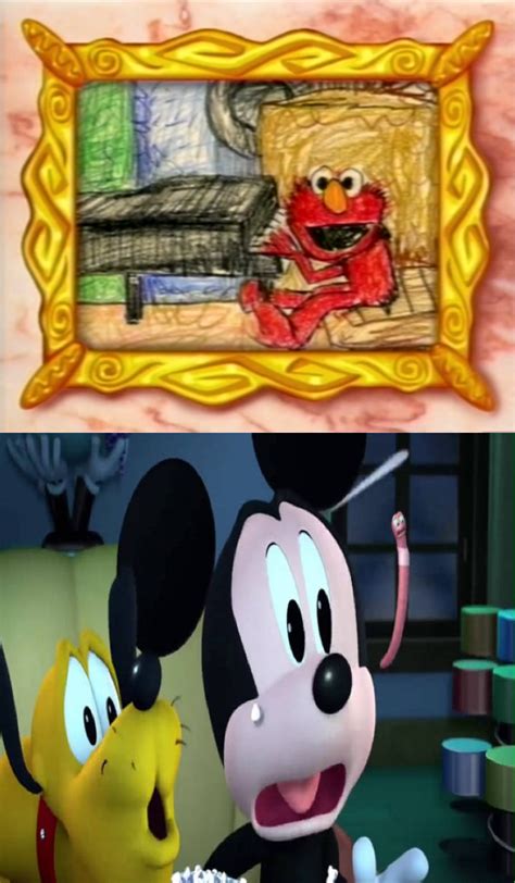 Elmo And The Piano Drawing Scares Mickey And Pluto By Ehrisbrudt On