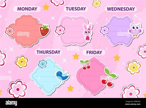 Weekly School Timetable Template With Cute Design Elements Weekday