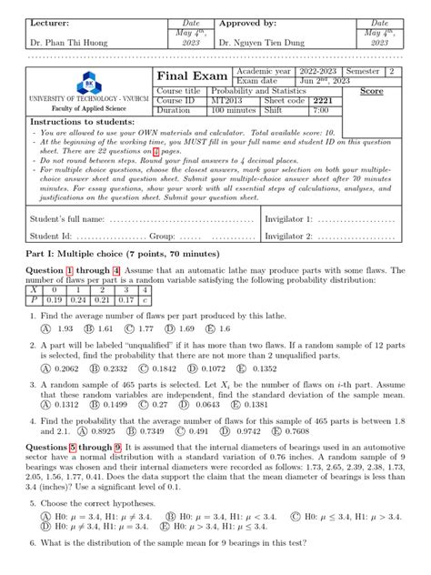 Prob Stat 222 Final Pdf Normal Distribution Errors And Residuals