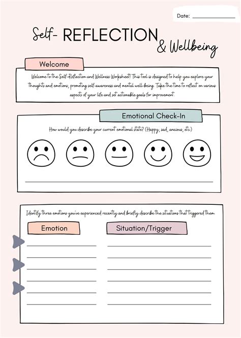 Self Reflection And Wellbeing Worksheet Etsy Self Reflection And Wellbeing Worksheet Etsy