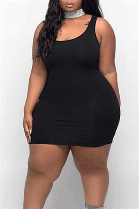 Lovely Casual Tank Sleeveless Black Plus Size Mini Dressplus Size