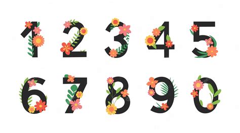 premium vector floral numbers digit set with flowers leaves and