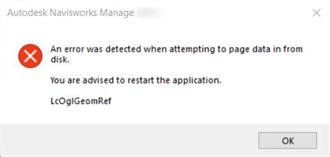 An Error Was Detected When Attempting To Page Data In From Disk Appears In Navisworks