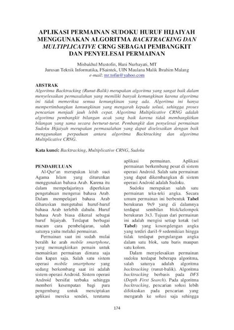 pdf aplikasi permainan sudoku huruf hijaiyah menggunakan algoritma