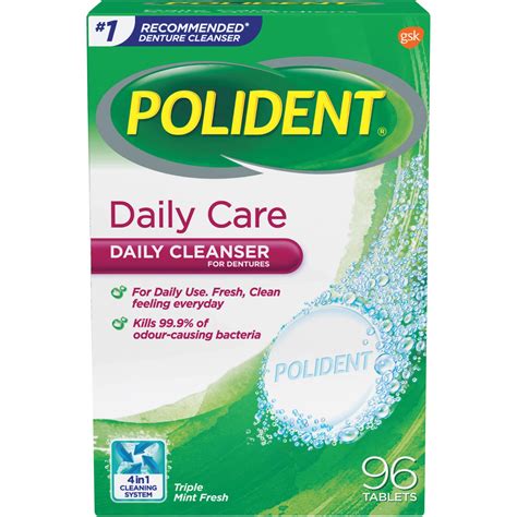 Polident Daily Care Denture Cleaner Tablets 96 Count Kills 999