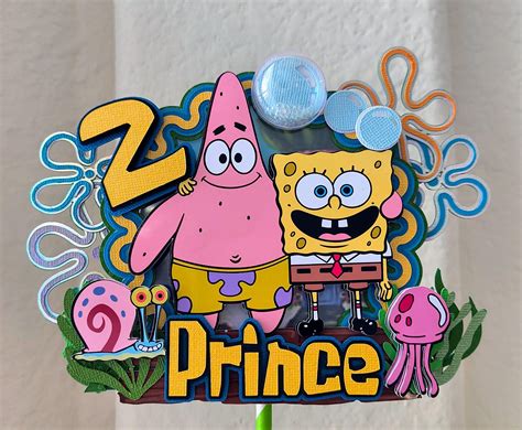 Spongebob And Patrick Cake Topper With Shaker Personalized Etsy