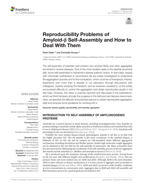 Pdf Reproducibility Problems Of Amyloid β Self Assembly And How To
