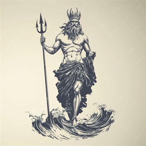 Poseidon The Greek God Of The Sea Wielding His Trident And Standing