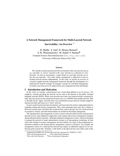 Pdf A Network Management Framework For Multi Layered Network Survivability An Overview