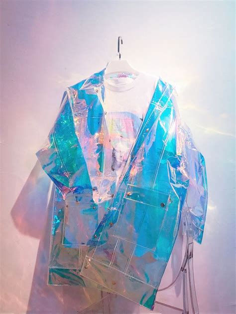 Iridescent Holographic Pvc Jacket Coat Rave Reflective Outfit Metaverse