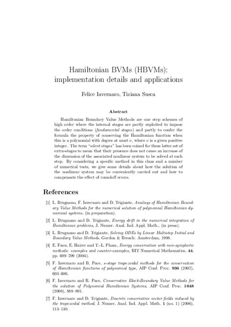 Pdf Hamiltonian Bvms Hbvms Implementation Details And Applications