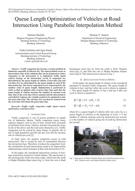 Pdf Queue Length Optimization Of Vehicles At Road Intersection Using Parabolic Interpolation