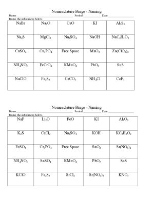 Fillable Online Nomenclature Bingo Ionic And Polyatomic Naming Fax Email Print PdfFiller