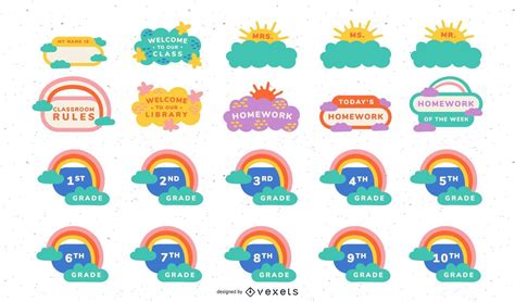 Classroom Decorative Labels Set Vector Download