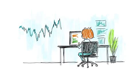 Handdrawn Illustration Of A Trader Analyzing Stock Market Data At A Desk With A Computer Showing