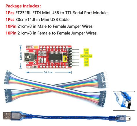 Getuscart Wwzmdib Ft232rl Ftdi Mini Usb To Ttl Serial Converter Adapter Module 3 3v 5 5v Ft232r