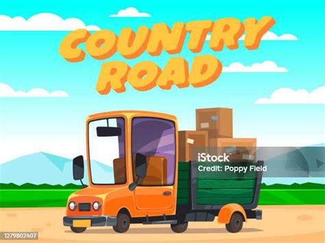 상자와 트럭을 이동 시골 길 자동차 세트 벡터 일러스트레이션 만화 스타일 현실적인 귀여운 자동차 콘셉트 아트 교통에 대한 스톡 벡터 아트 및 기타 이미지 Istock