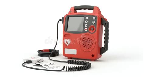 Red Automated External Defibrillator On White Background In 3d