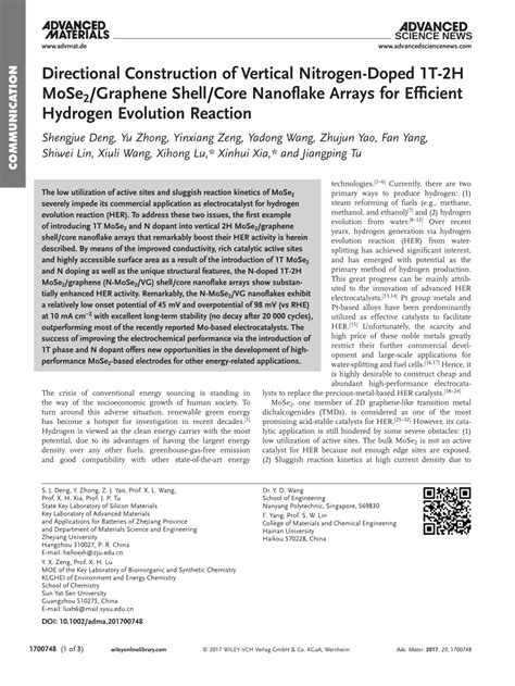 Pdf Directional Construction Of Vertical Nitrogen Doped 1t 2h Mose2