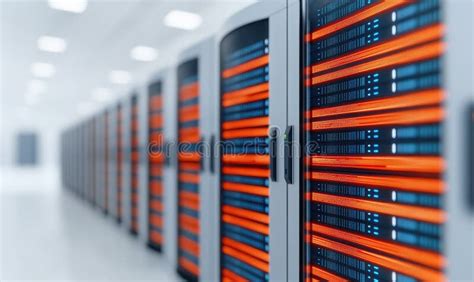 Data Center With Rows Of Modern Servers In A Secure Well Lit