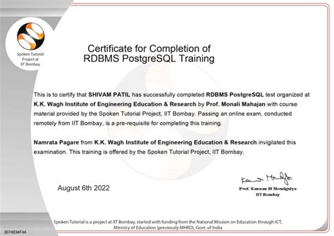 Shivam Patil On Linkedin Rdbms Postgresql Certification Spokentutorial Iitbombay
