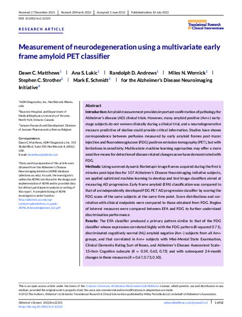 Pdf Measurement Of Neurodegeneration Using A Multivariate Early Frame