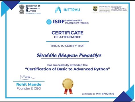 Completed Basic To Advanced Python Course On Inttrvuai Shraddha Pimpalkar Posted On The Topic