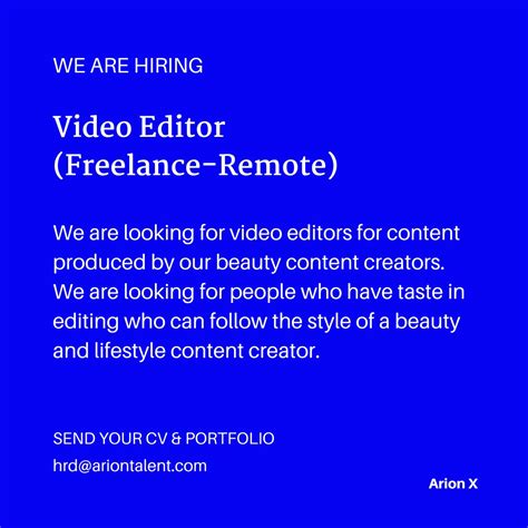 Arion X On Linkedin We Are Looking For Video Editors For Content