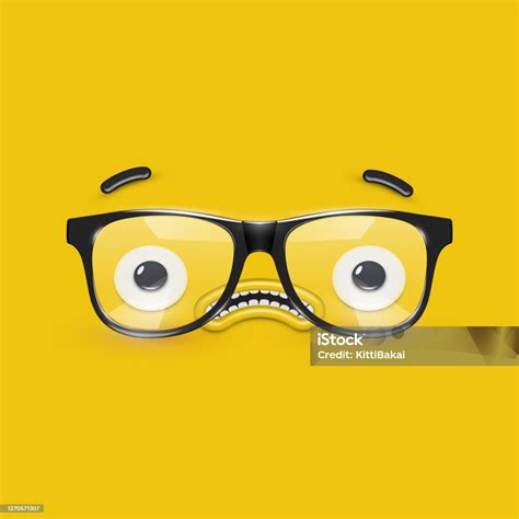 노란색 배경에 안경이있는 귀여운 이모티콘 얼굴 벡터 일러스트 3차원 형태에 대한 스톡 벡터 아트 및 기타 이미지 3차원 형태 감정 공 스포츠 장비 Istock
