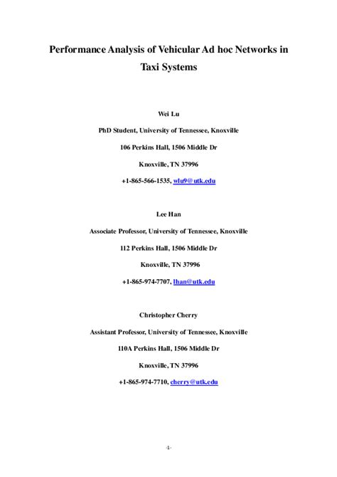 Pdf Performance Analysis Of Vehicular Ad Hoc Networks In Taxi Systems