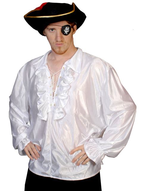 White Ruffled Buccaneer Dress Up Top Mens Pirate Costume Shirt