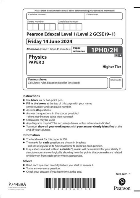 Edexcel Gcse Physics 1ph0 2h Paper 2 Higher Tier Question Paper June 2024 Edexcel Stuvia Us