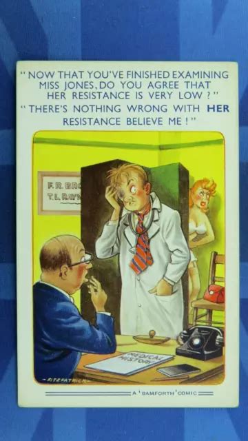 Saucy Bamforth Comic Postcard 1950s Big Boobs Nylons Stockings Knickers Doctor Eur 15 02