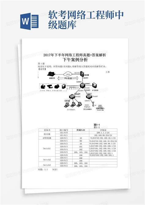 2017年下半年软考 中级 网络工程师真题 答案解析下午案例分析word模板下载 编号qrmnmrdo 熊猫办公