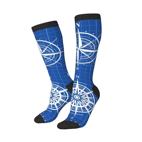 Lsque Compass Printed Crew Socks Mens Womens Lightweight Thin Casual