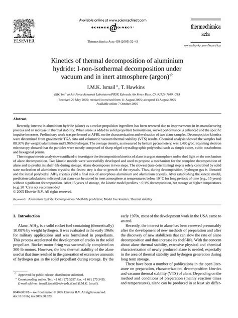 Pdf Kinetics Of Thermal Decomposition Of Aluminium Hydride I Non