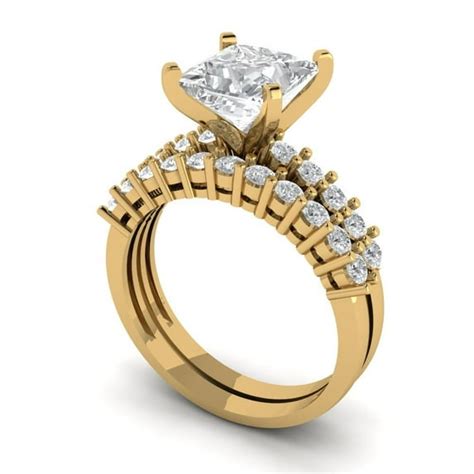 Clara Pucci 18k Yellow Gold Princess Cut 2ct Simulated Clear Diamond
