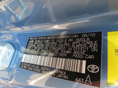 2010 Toyota Yaris 3 Door Liftback Color Code Photos