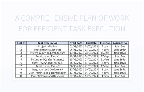 A Comprehensive Plan Of Work For Efficient Task Execution Excel