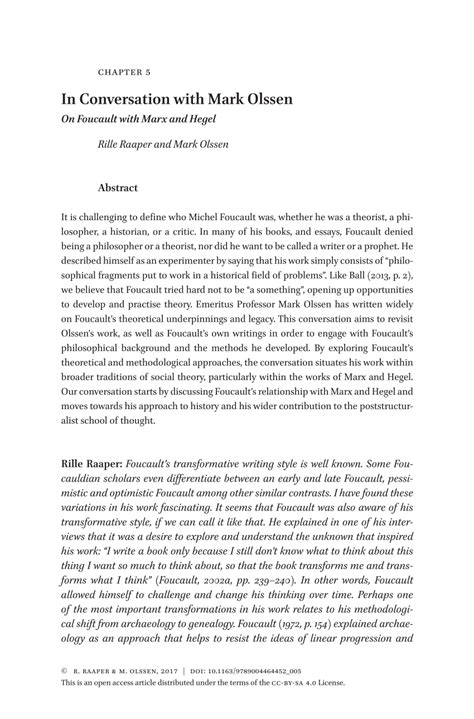 Pdf In Conversation With Mark Olssen On Foucault With Marx And Hegel
