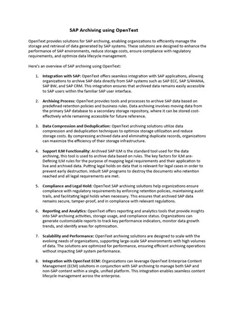 sap archiving using opentext features pdf regulatory compliance