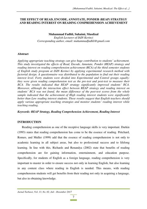 Pdf The Effect Of Read Encode Annotate Ponder Reap Strategy And