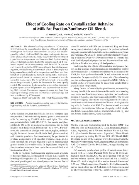 Pdf Effect Of Cooling Rate On Crystallization Behavior Of Milk Fat