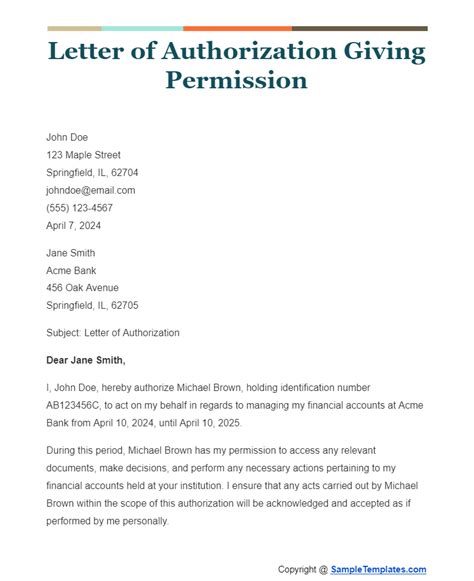 Letter Of Authorization Template Free