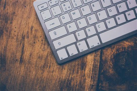 Wireless Computer Keyboard On Old Vintage Desk Retro Effect Image Editorial Stock Photo Image