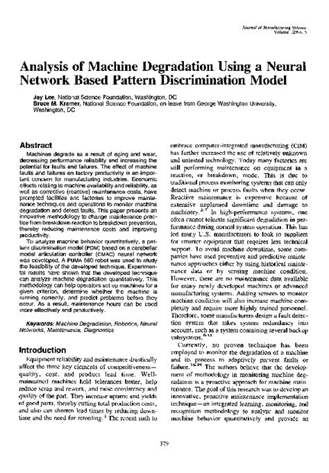 Pdf Analysis Of Machine Degradation Using A Neural Network Based
