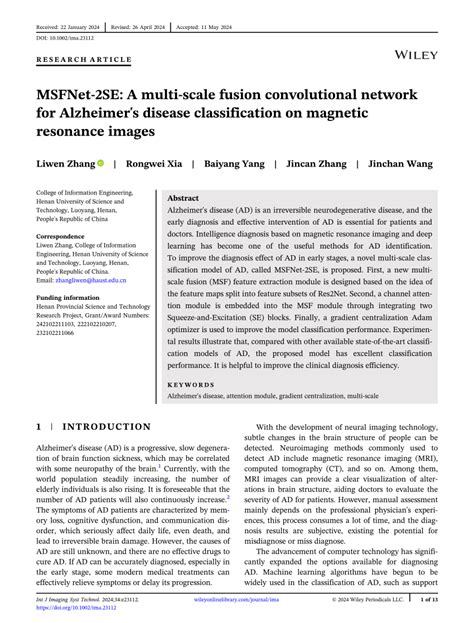 Msfnet‐2se A Multi‐scale Fusion Convolutional Network For Alzheimers Disease Classification On