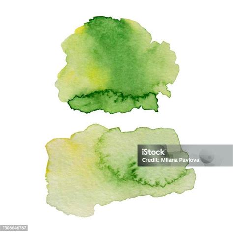 수채화 추상 녹색 반점 손으로 흰색 배경에 고립 텍스처 배경 페인트의 얼룩 종이에 스트로크 개념에 대한 스톡 벡터 아트 및 기타