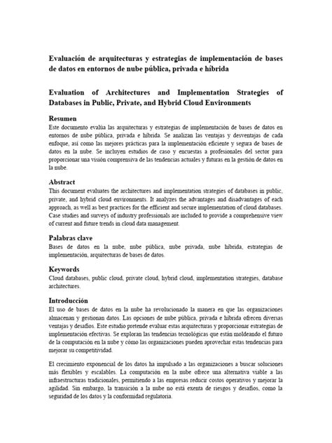 Evaluacion De Bases De Datos En La Nube Ampliado Pdf Computación En