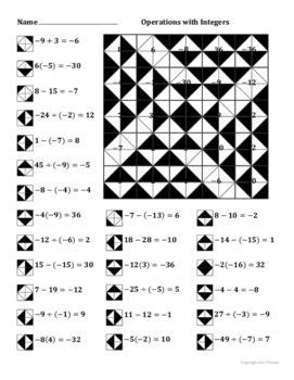Operations With Integers Color Worksheet Integer Operations Color Worksheets Worksheets